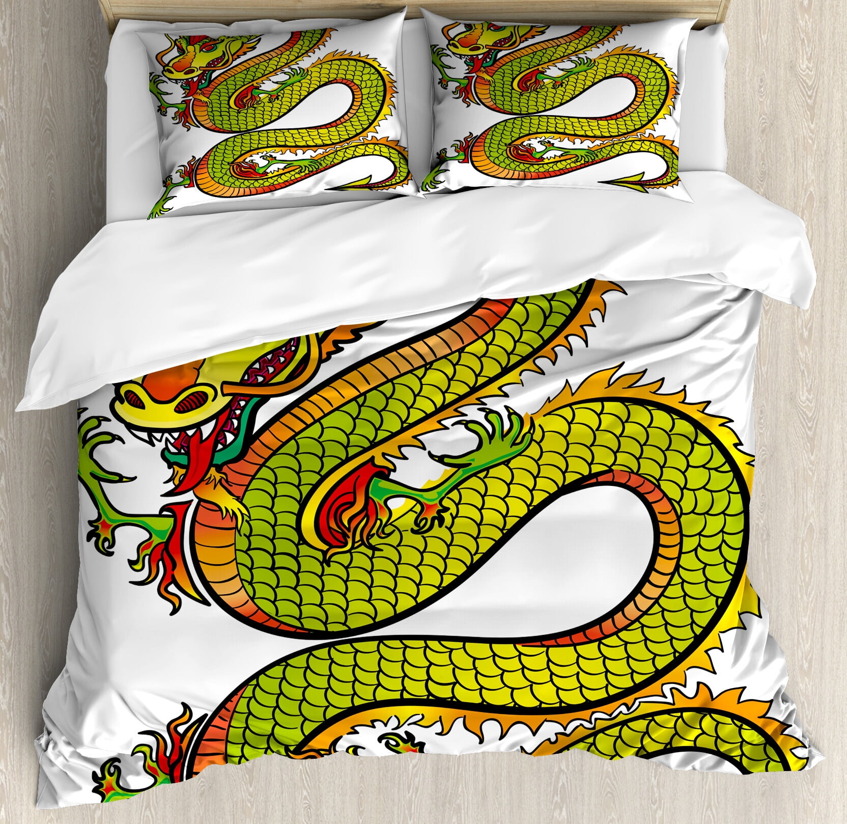 Dragon Duvet Cover Set, Japanese Old Fashion Folk Myth Creature in ...