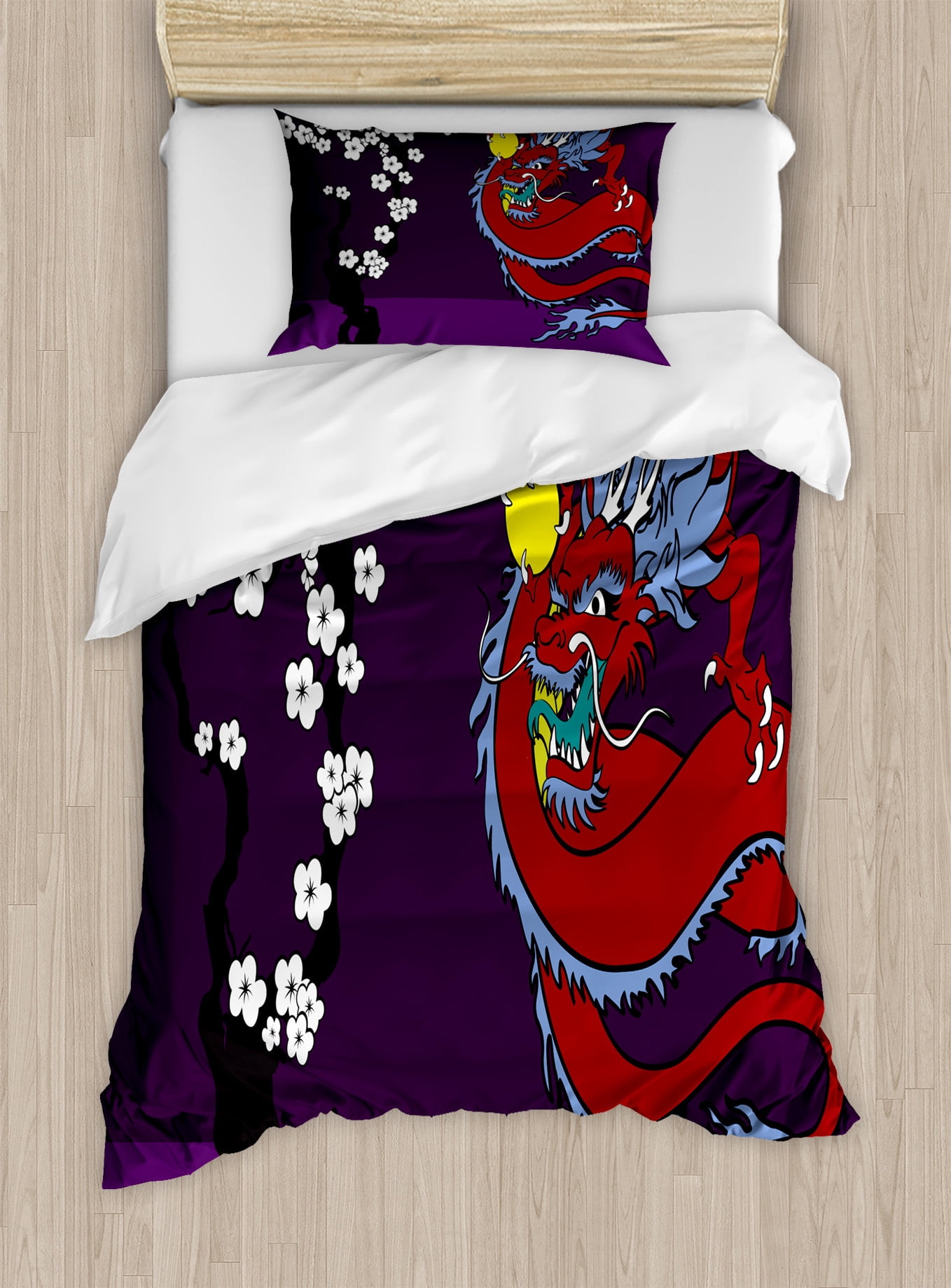 Dragon Duvet Cover Set, Japanese Style Inspired Drawing Fantasy Animal ...