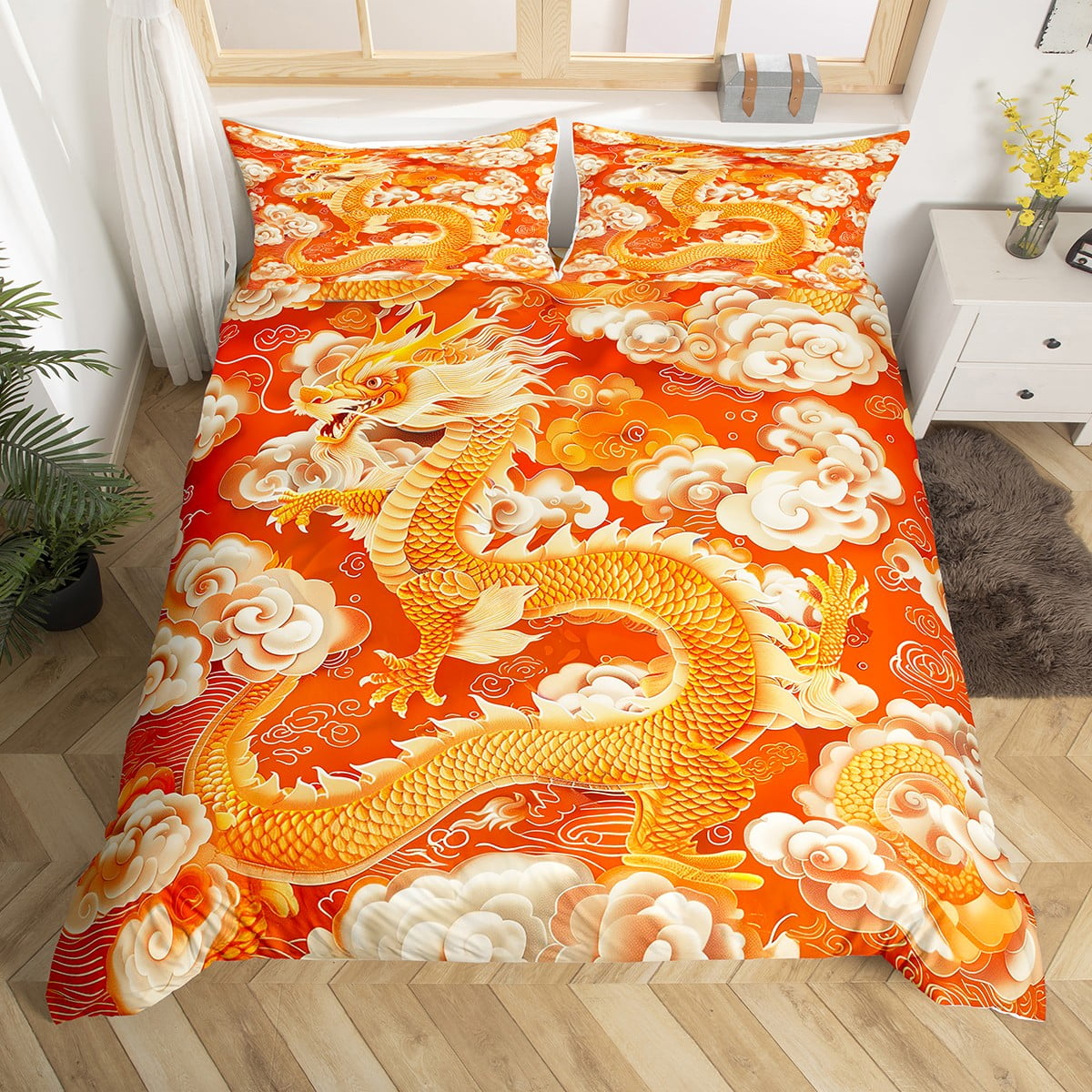 Dragon Duvet Cover Set Japanese Style Sea Waves King Bedding Set ...