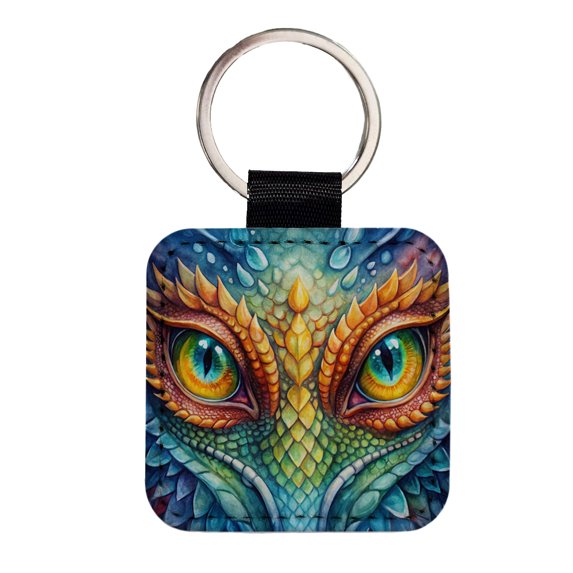 Dragon Eyes Close Up Watercolor Faux Leather Square Keychain - Walmart.com