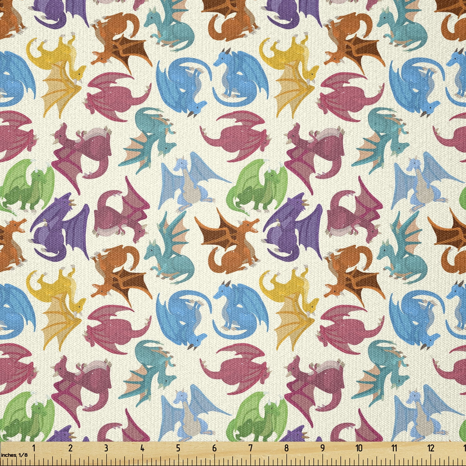 Dragon Fabric by The Yard, Cartoon Style Design for Animal Pattern ...