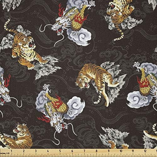 Dragon Fabric by The Yard, Ferocious Fantasy Dragon and Tiger Between ...