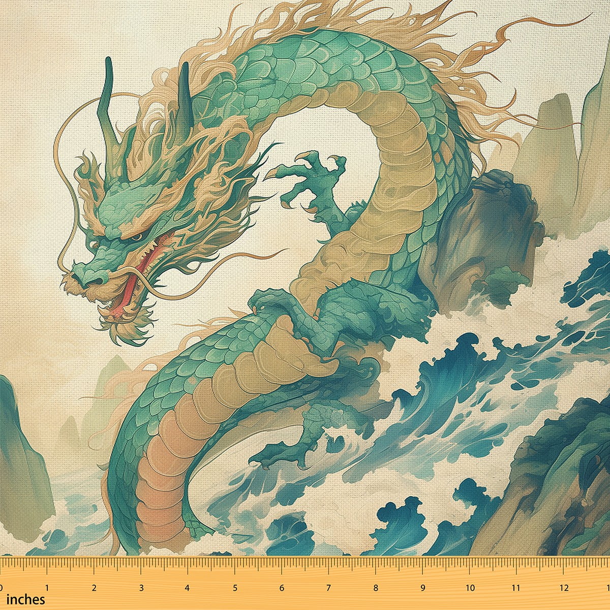 Dragon Fabric By The Yard, Lake Mountain Upholstery Fabric, Oriental ...