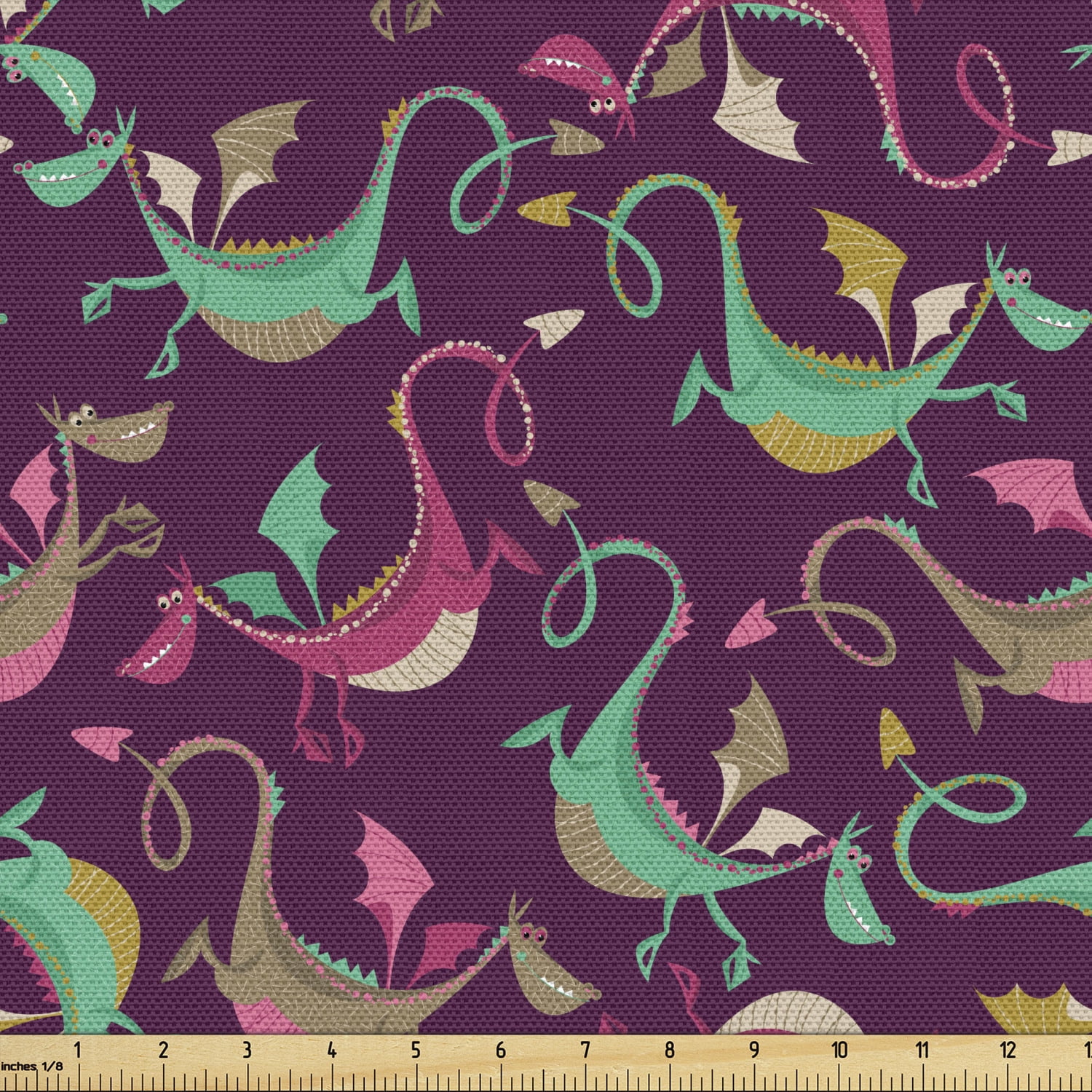 Ambesonne Dragon Fabric by the Yard Upholstery, Mythical Funny Animals ...
