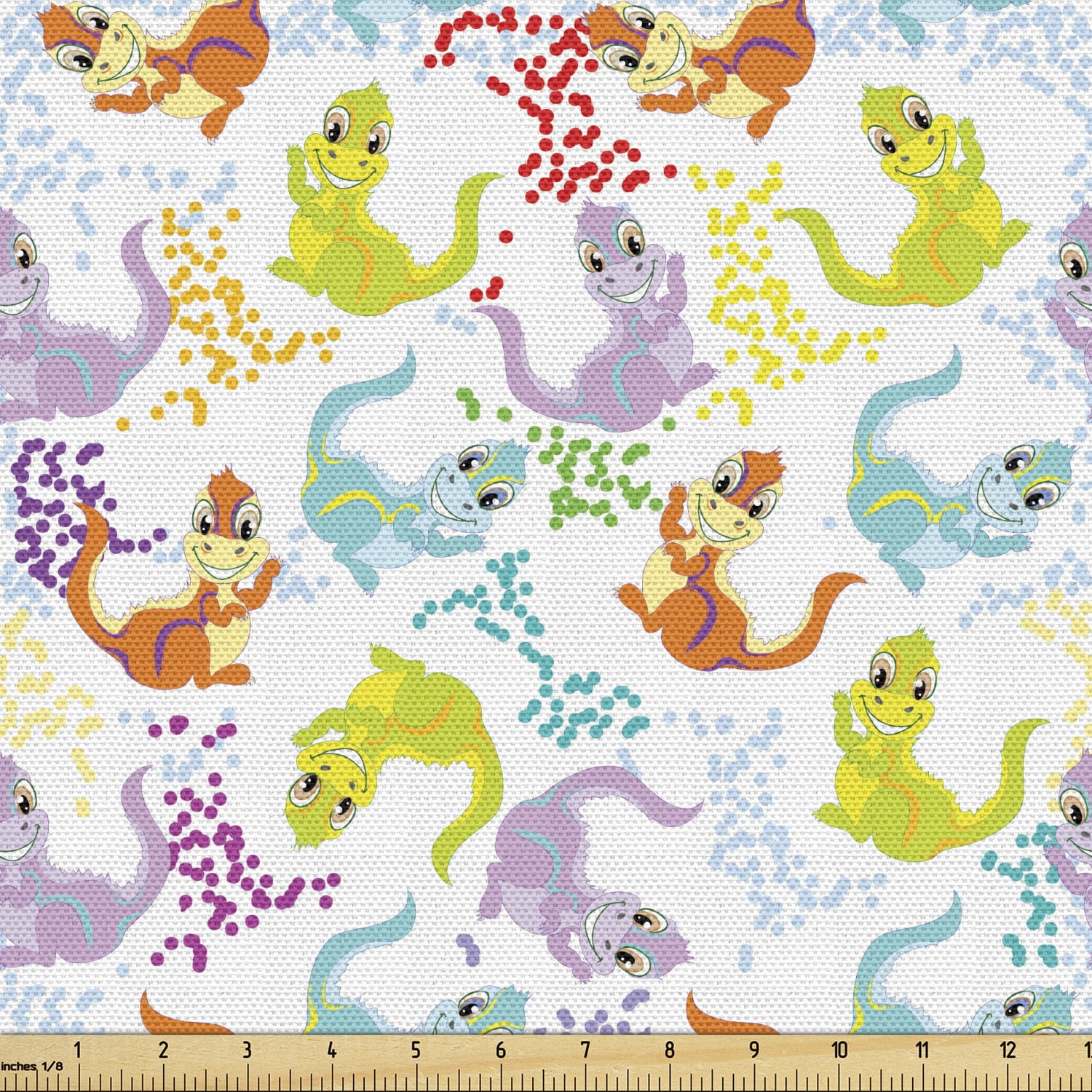 Ambesonne Dragon Fabric by the Yard Upholstery, Friendly Cartoon ...