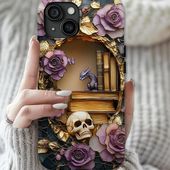 Dragon Fantasy Bookshelf Stained Glass Case for iPhone 17 11 12 13 14 ...