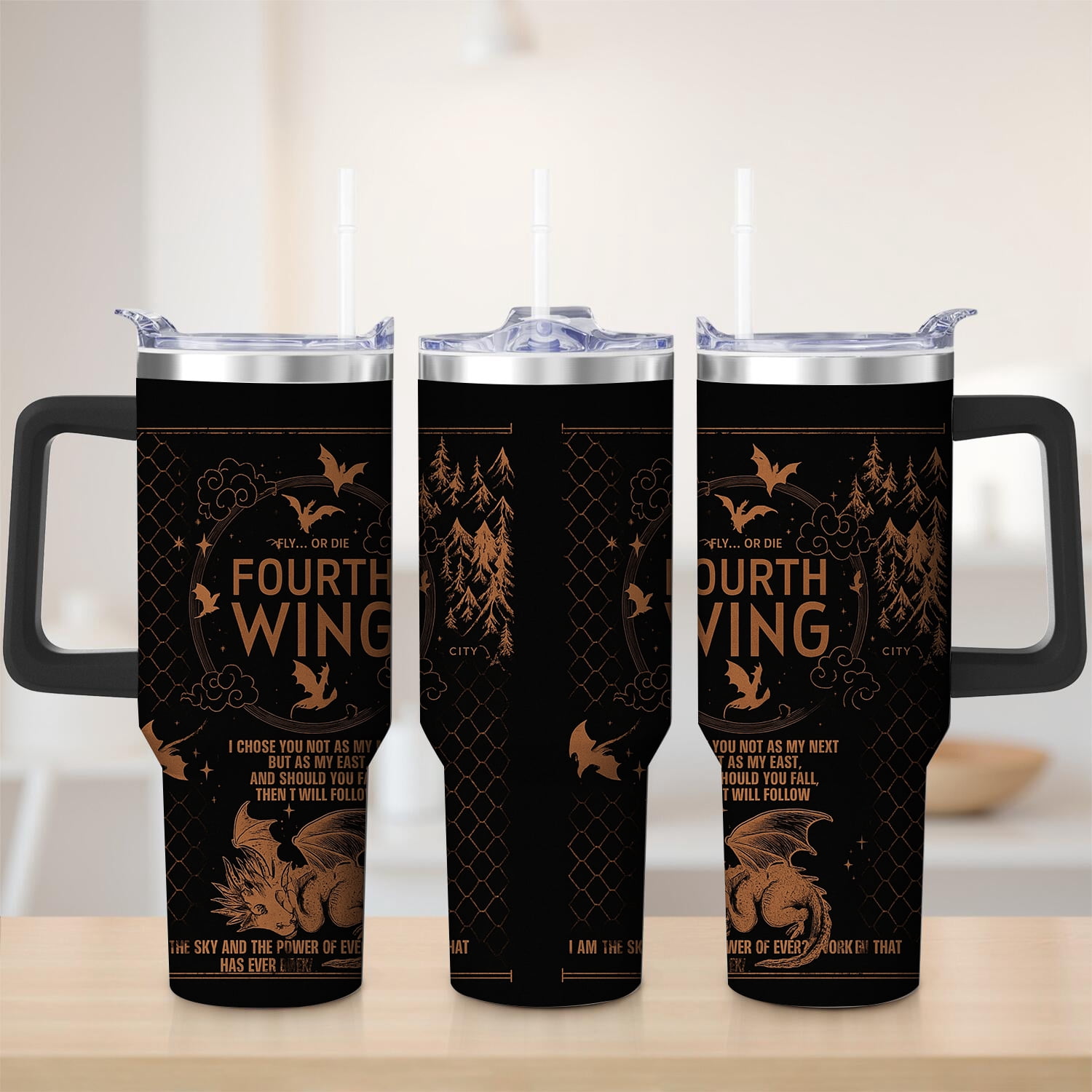 Dragon Fantasy Fourth Wing Stainless Steel Insulated Mug with Lid and ...