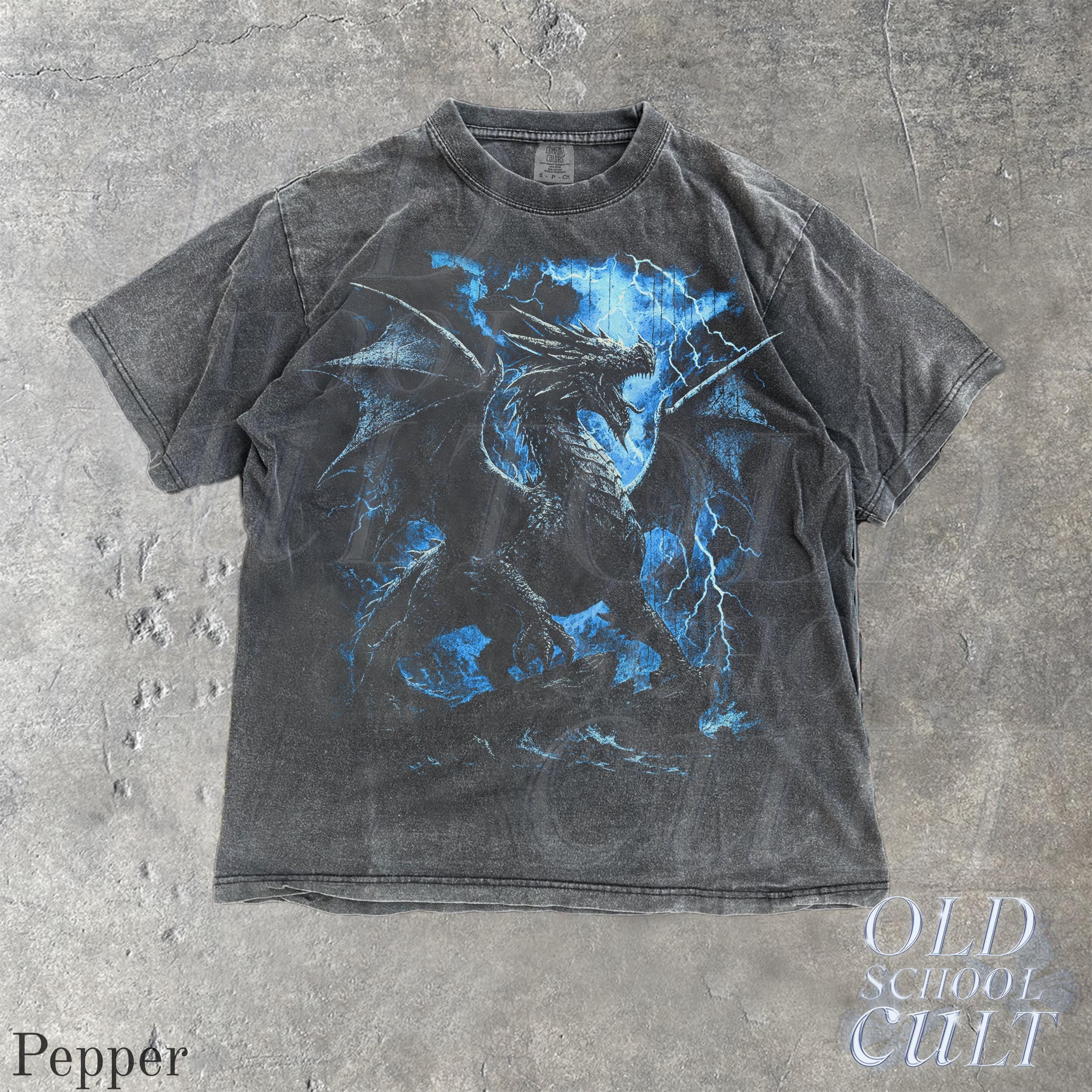 Dragon Fantasy Vintage Shirt, Gothic Fantasy Lightning Graphic Tee ...