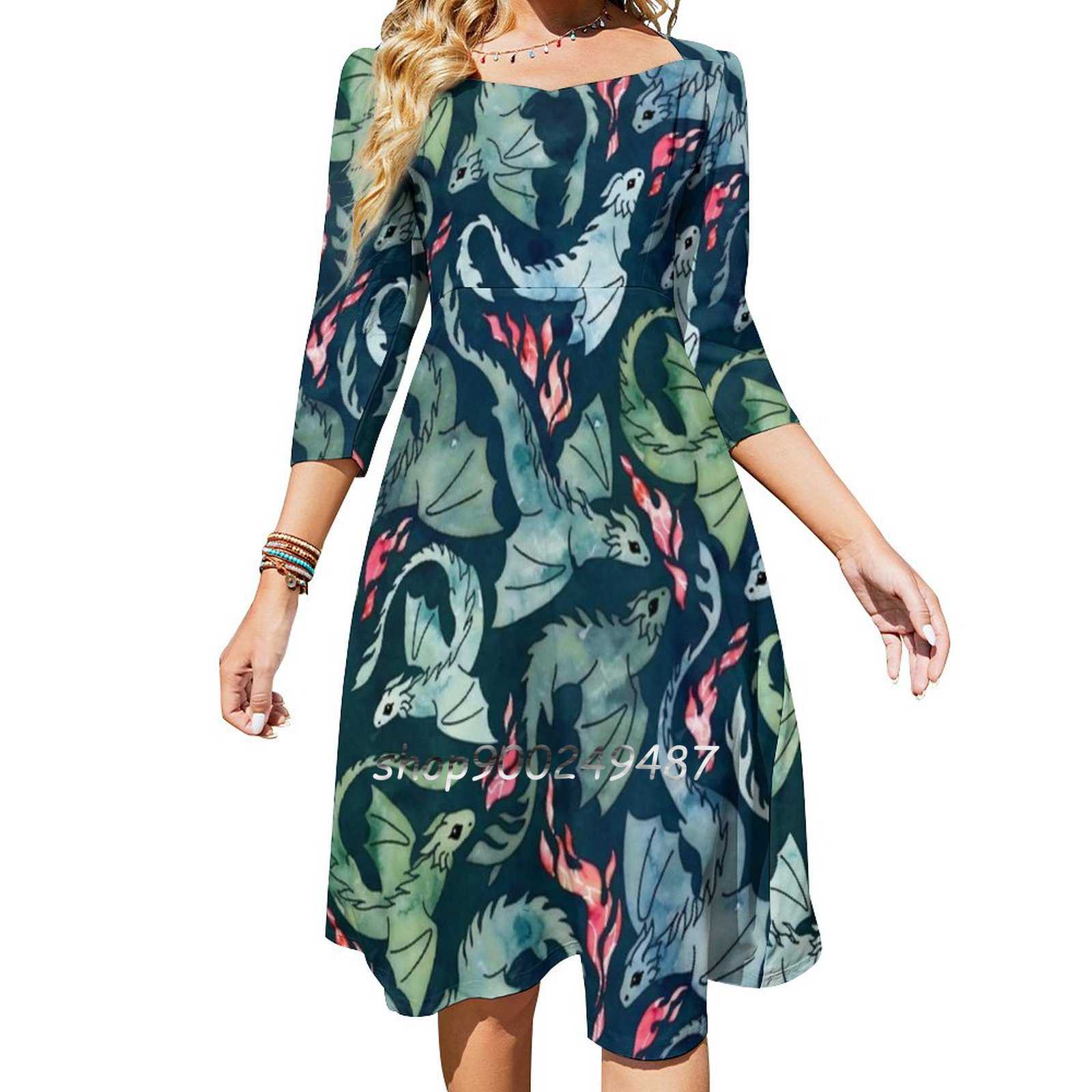 Dragon Fire Dark Blue & Green Evening Party Dresses Midi Sexy Dress ...