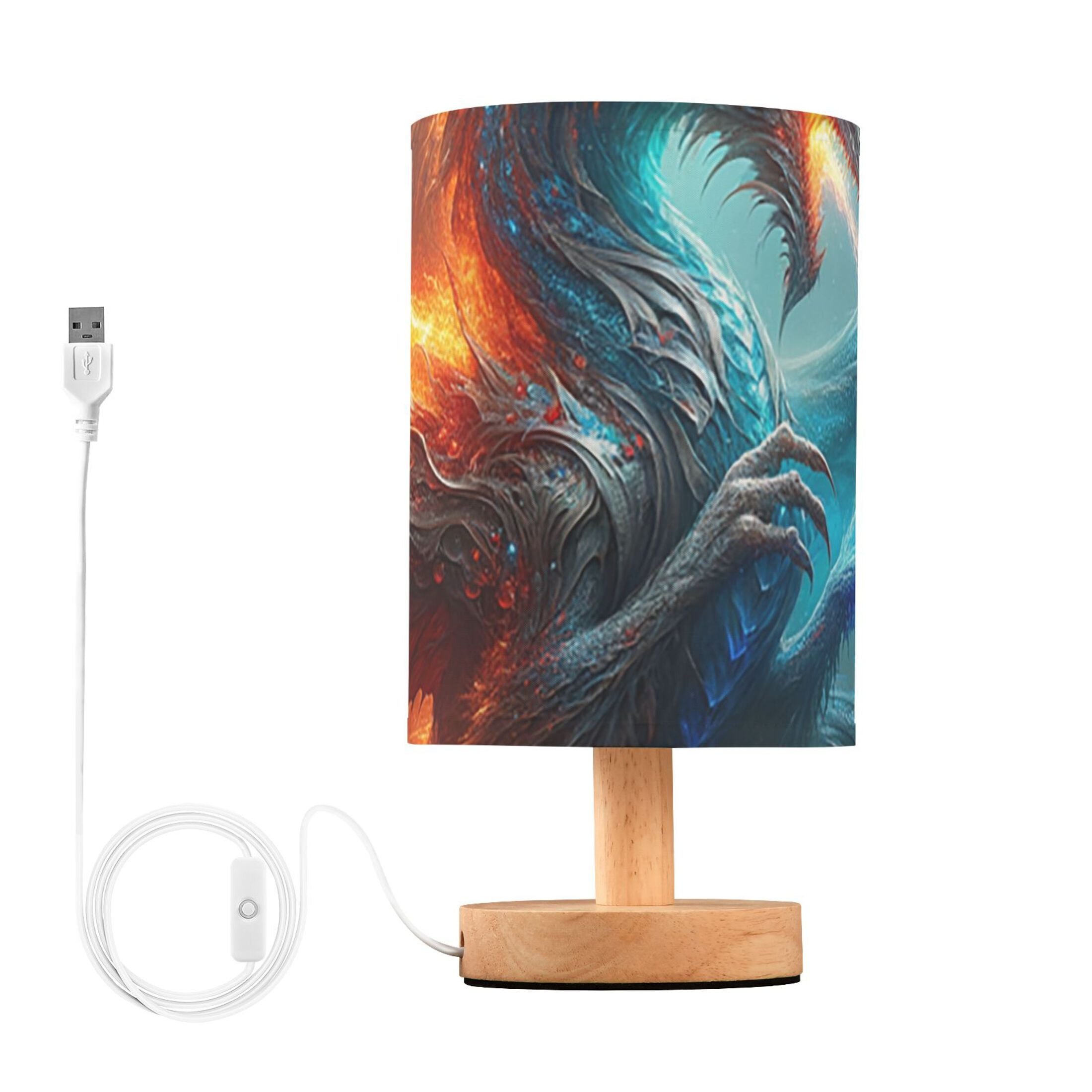 Dragon Fire and Water Table Lamp USB Bedside Desk Nightstand Lamp ...