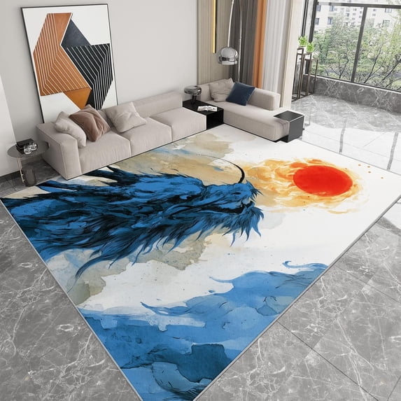 Dragon Fireball Area Rugs, Ink Painting Dragon Fireball Carpet ...
