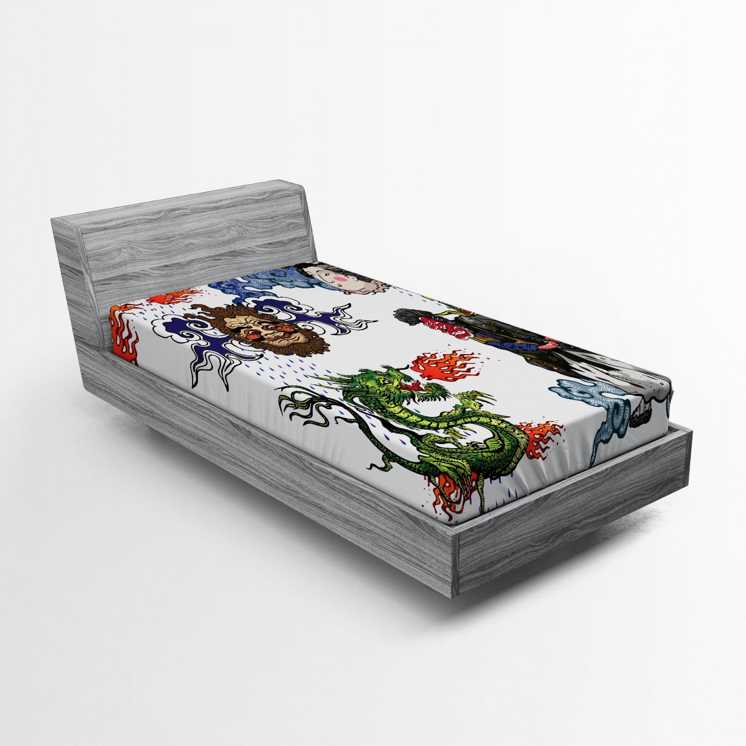 Ambesonne Japanese Fitted Sheet, Manga Style Dragon, Twin Size, Green ...
