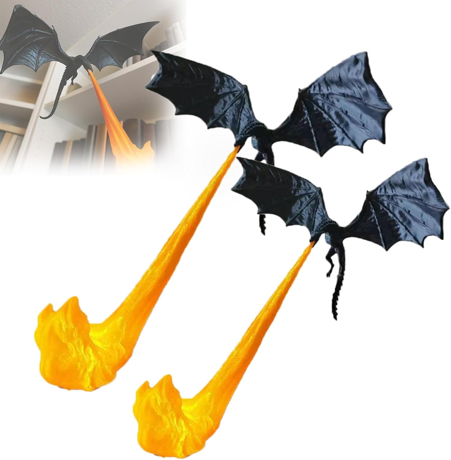 Dragon Flame Book Nook - 3D Flying Fire Bookends, Dragon Bookends ...