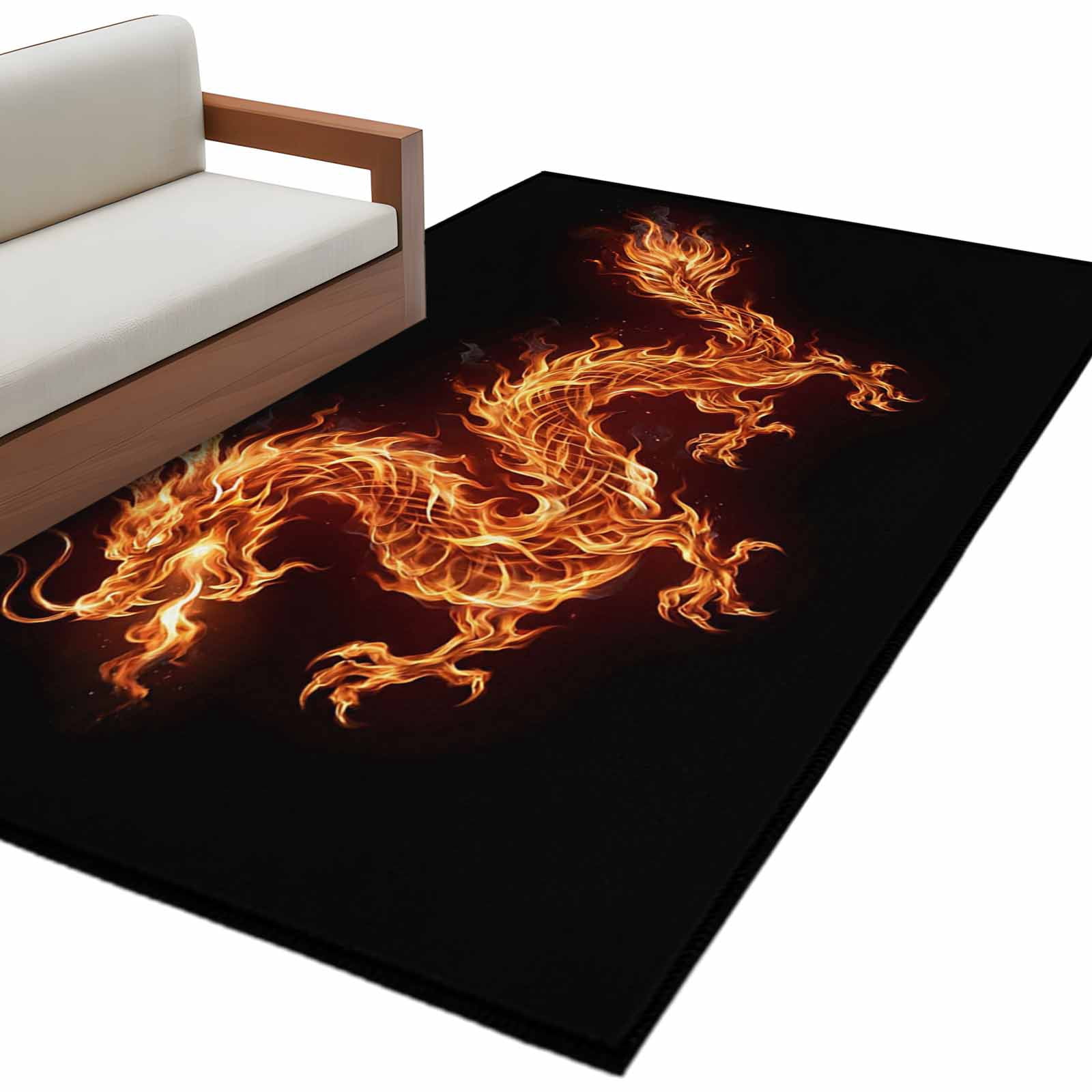 Dragon Flames Area Rugs Collection 3'x5', Orange Dragons Abstract ...