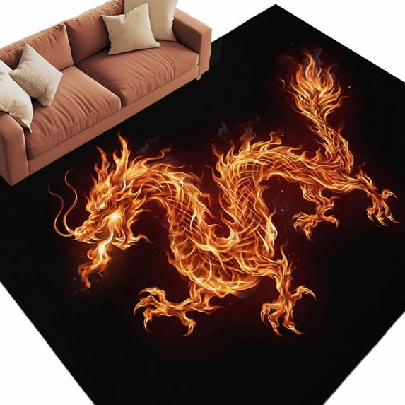 Dragon Flames Area Rugs Collection 5'x8', Orange Dragons Abstract ...