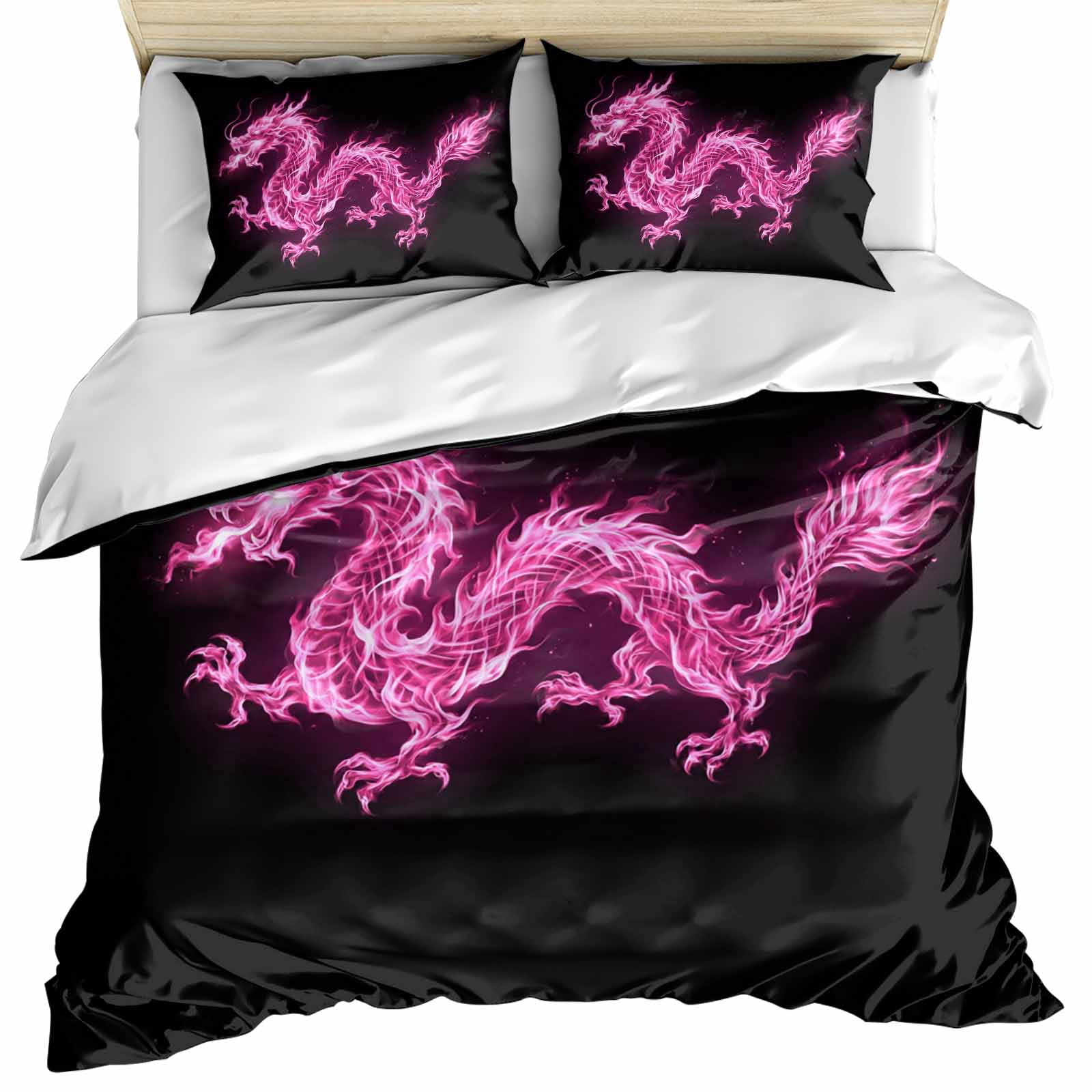Dragon Flames Bedding 3 Piece Duvet Cover Set Queen Size, Purple ...