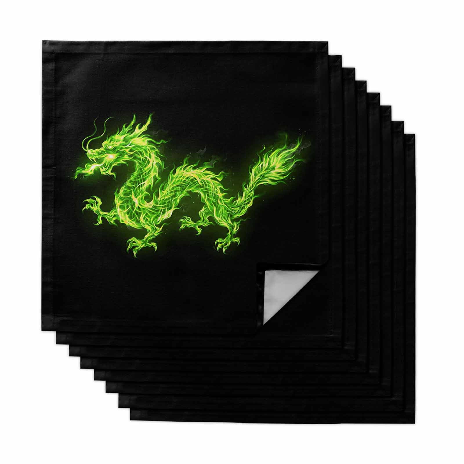 Dragon Flames Cloth Napkins, Green Dragons Abstract Modern Art Washable ...