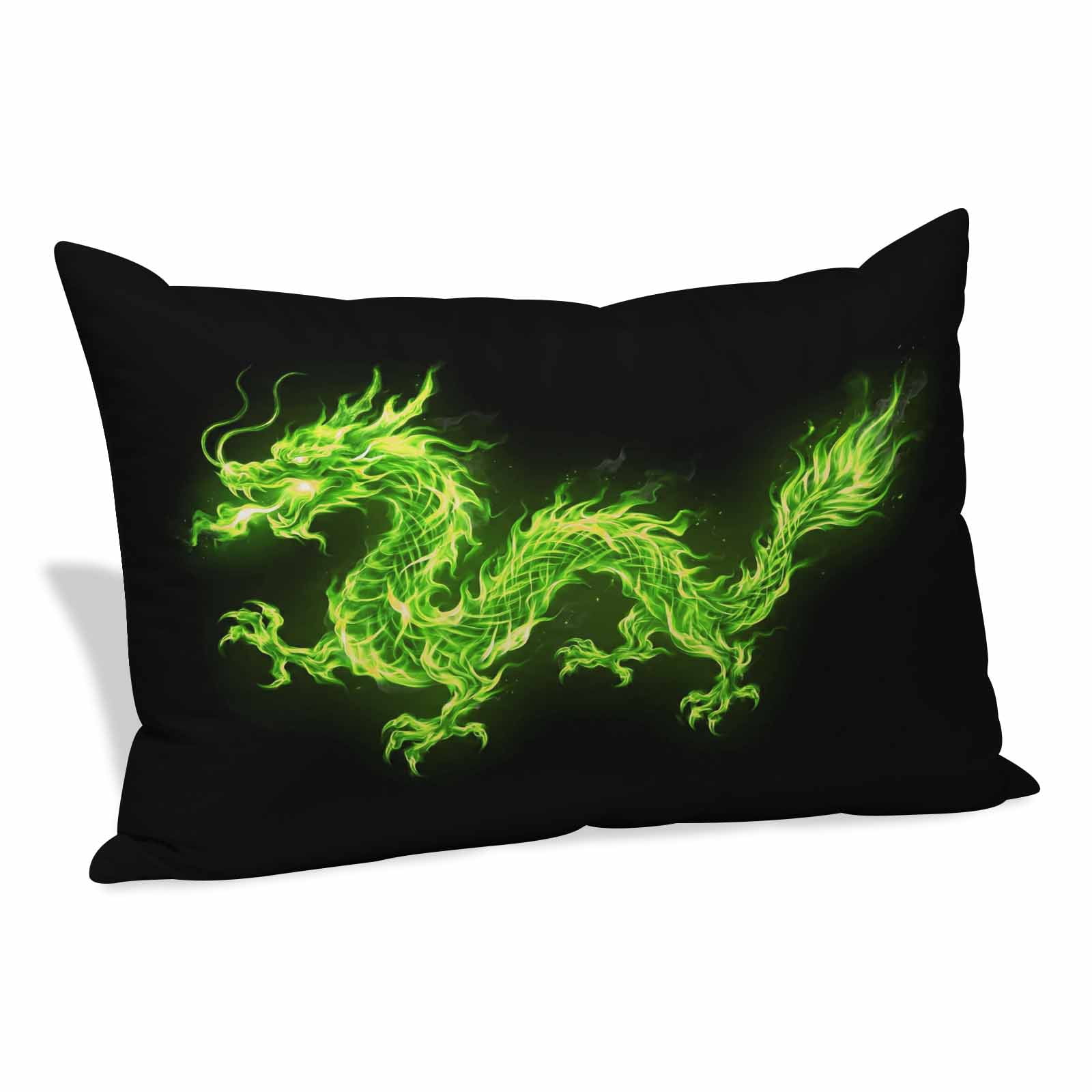 Dragon Flames Pillow Covers, Linen Long Throw Pillow Case, Green ...