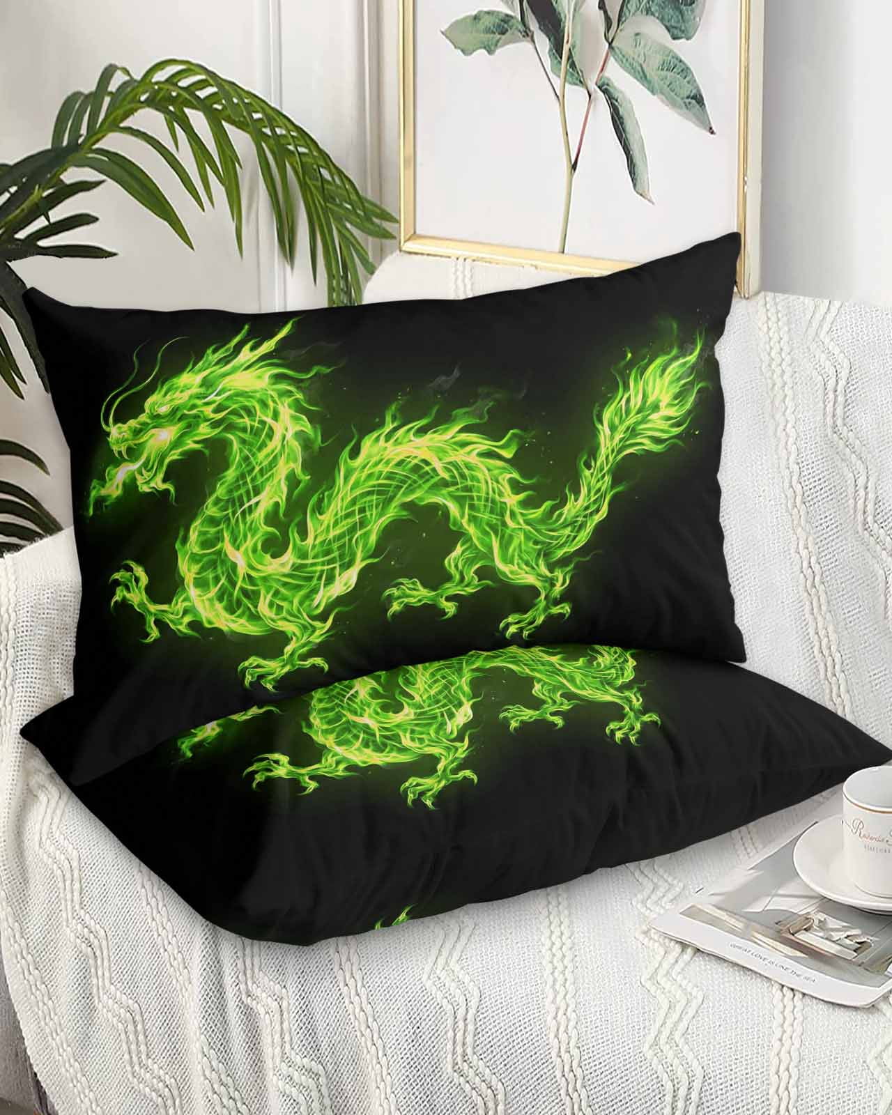 Dragon Flames Queen Pillow Cases Set of 2 - Microfiber Bed Throw Pillow ...