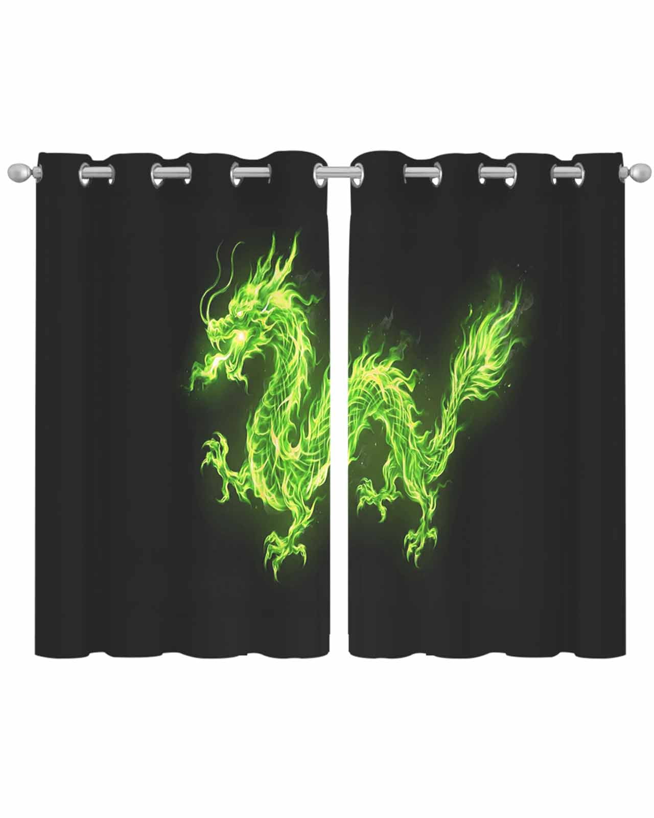 Dragon Flames Sheer Curtains 45 Inch Length 2 Panels Set for Living ...