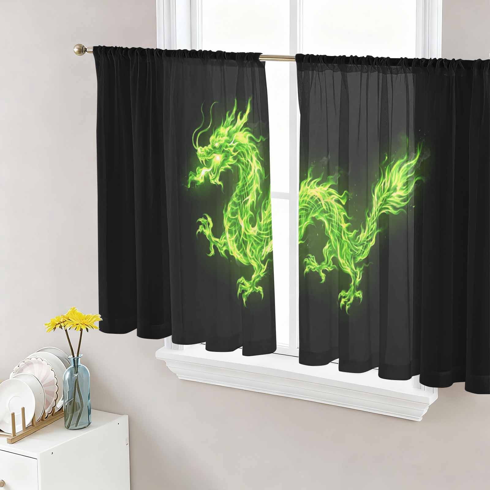 Dragon Flames Sheer Curtains 54 Inch Length 2 Panels for Living Room ...