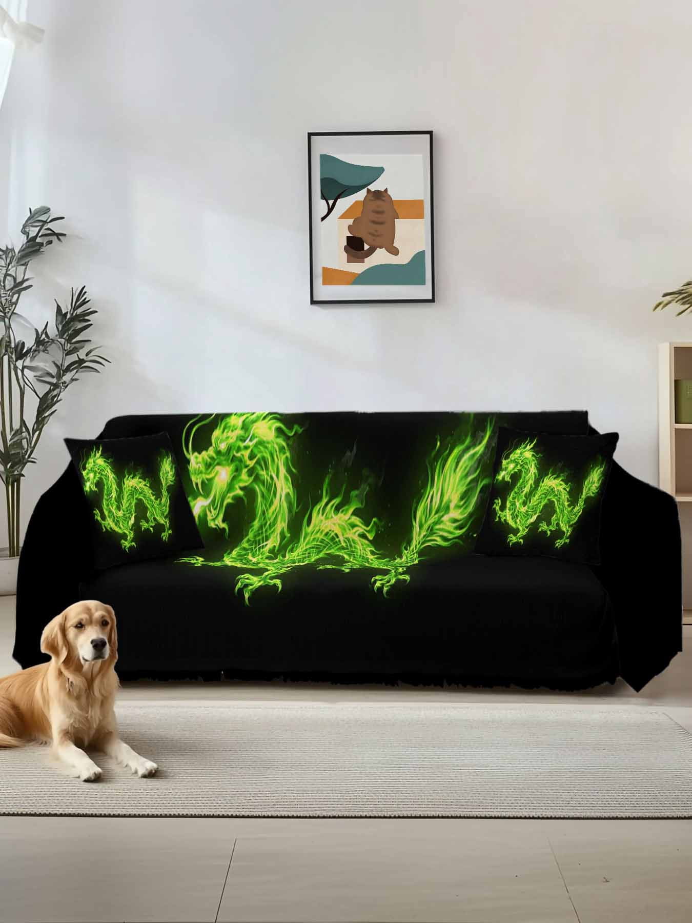 Dragon Flames Sofa Covers for 2-3 Cushion Couch L-Shaped Sectional ...
