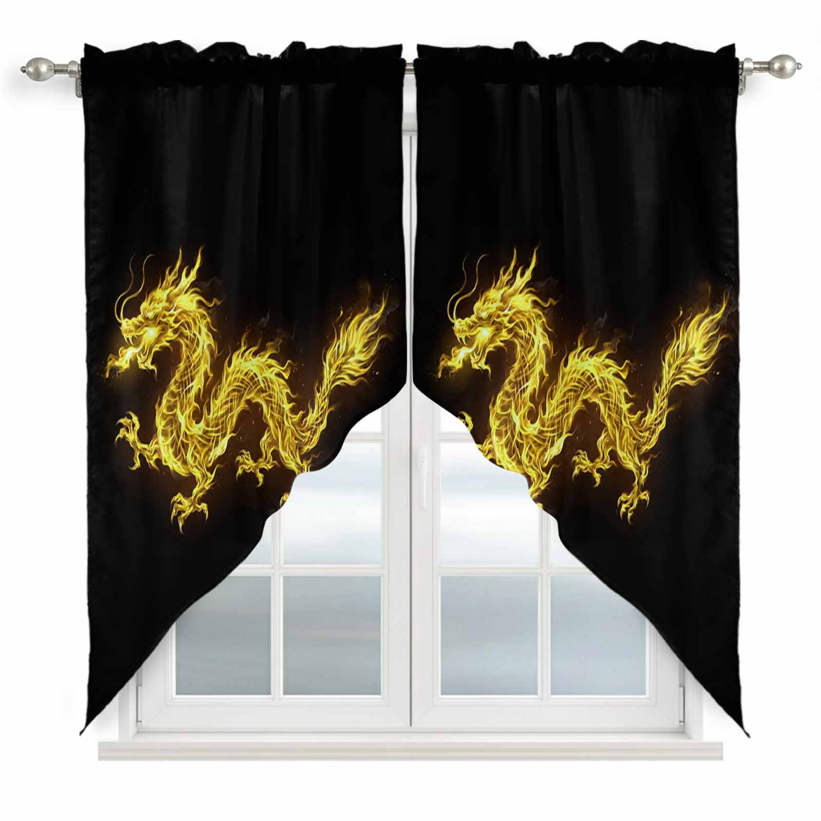 Dragon Flames Swag Curtains for Kitchen/Bedroom/Living Room, Yellow ...