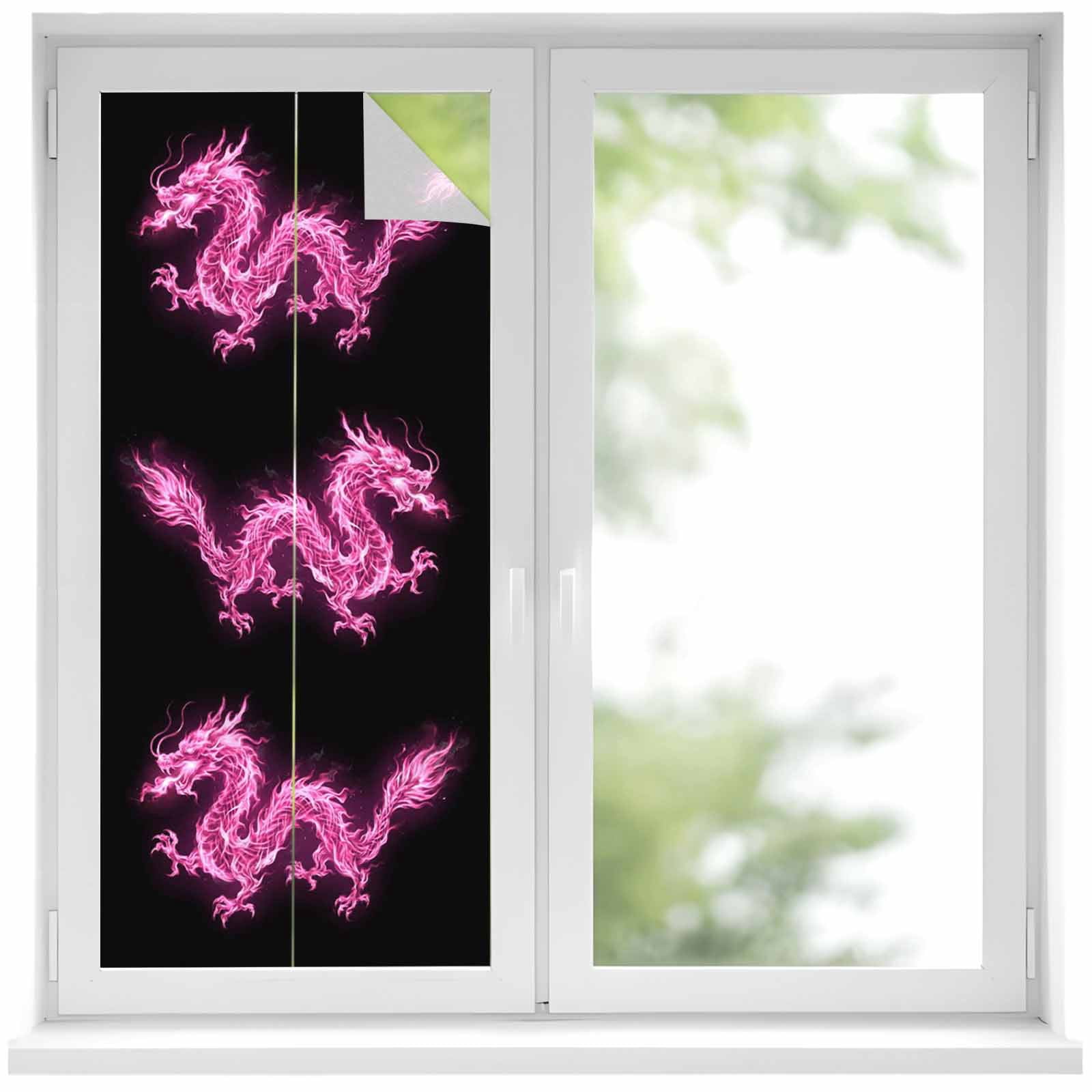 Dragon Flames Window Privacy Film, Purple Dragons Abstract Modern Art ...