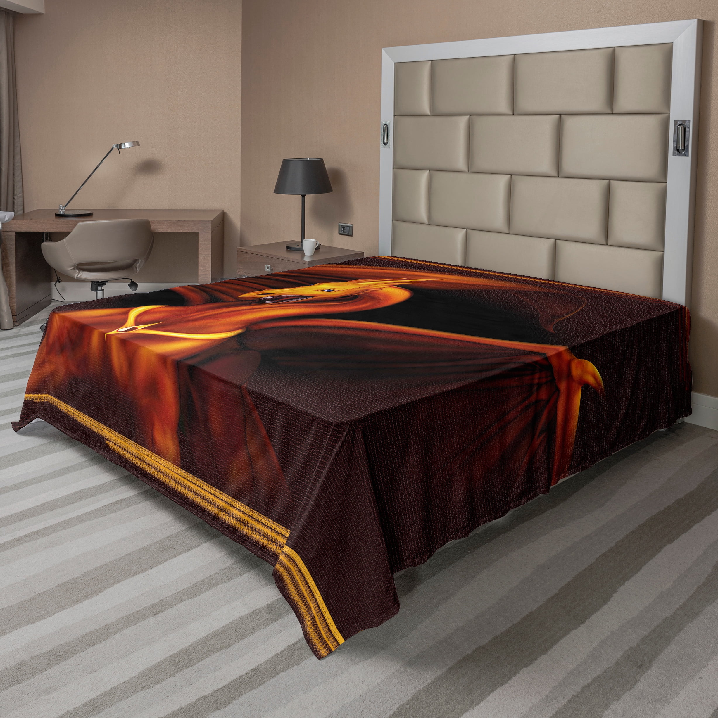 Ambesonne Dragon Flat Sheet, Tricorn Art, Full Size, Burgundy Dark ...