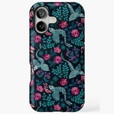 Dragon Florals in Dark Jewel Tones Pattern for iPhone 17 16 15 14 13 12 ...