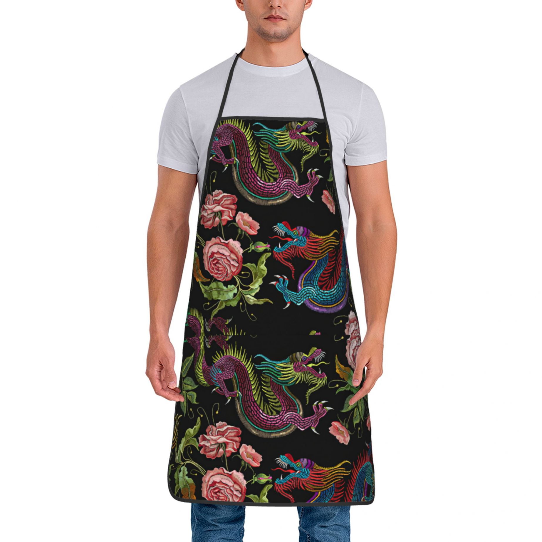 Dragon Flowers Peonies Pattern Aprons for Women Men Waterproof Apron ...