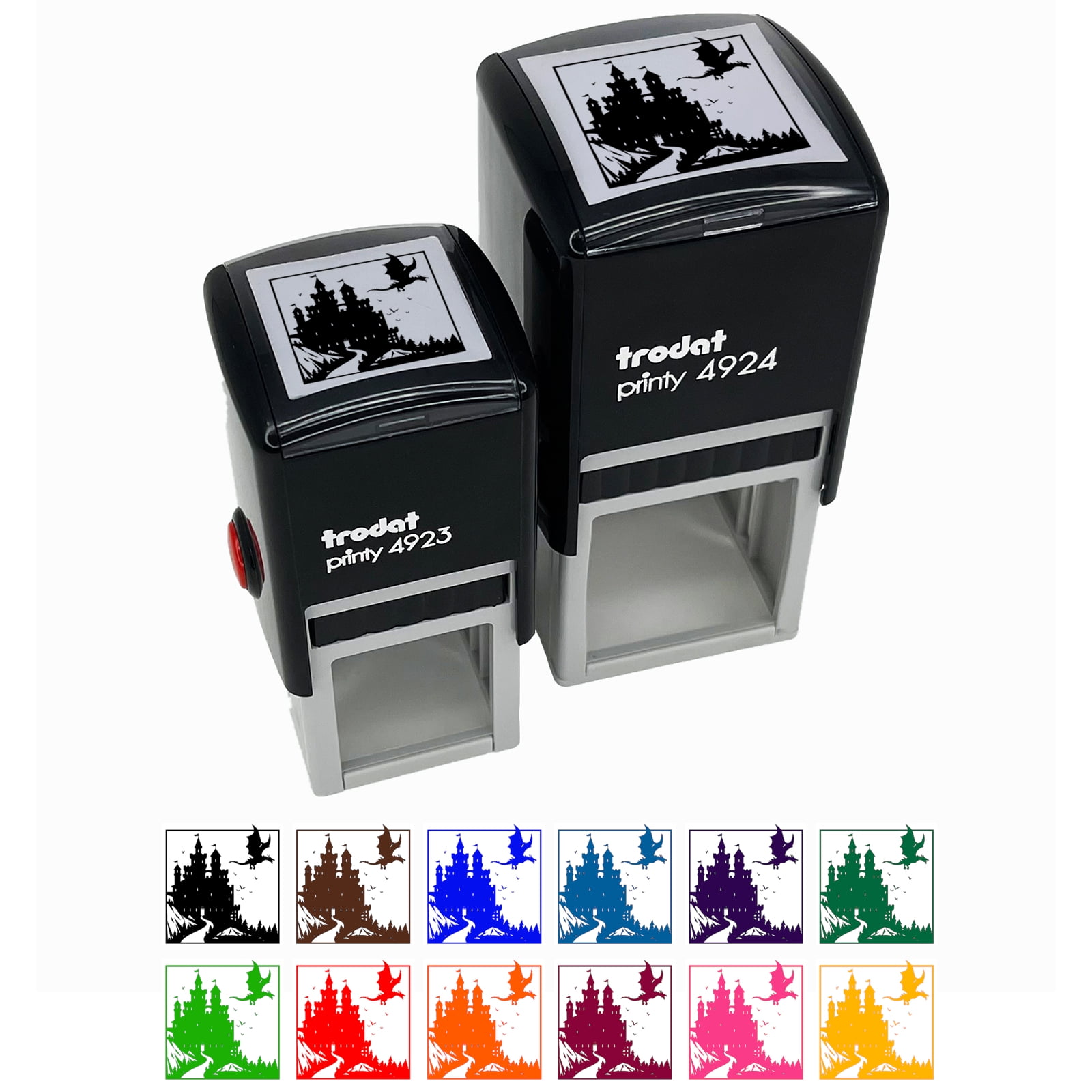 Dragon Flying Over Medieval Castle Self-Inking Rubber Stamp Ink Stamper ...