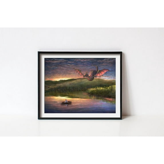 Dragon Flying Print - Meditation Prayer Painting - Zen Buddhist Wall ...