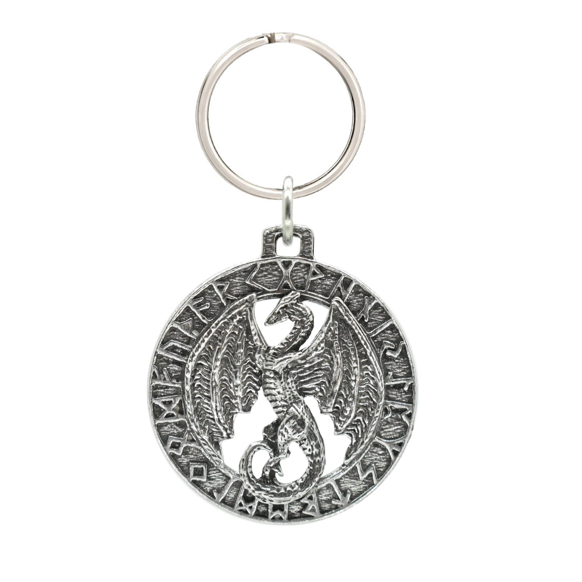 Dragon Flying In Runes Keychain, G009KC, 1 3/4 inch, Pewter, Key Fob ...