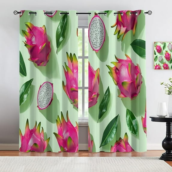 Dragon Fruit Blackout Curtains For Girls Boys Home Decor, Green Leaf ...