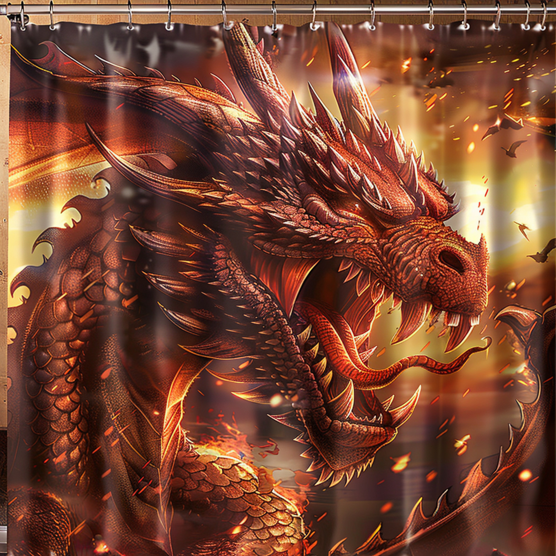 Dragon Fury: Hyper Realistic Red Dragon Shower Curtain Fiery Fantasy ...