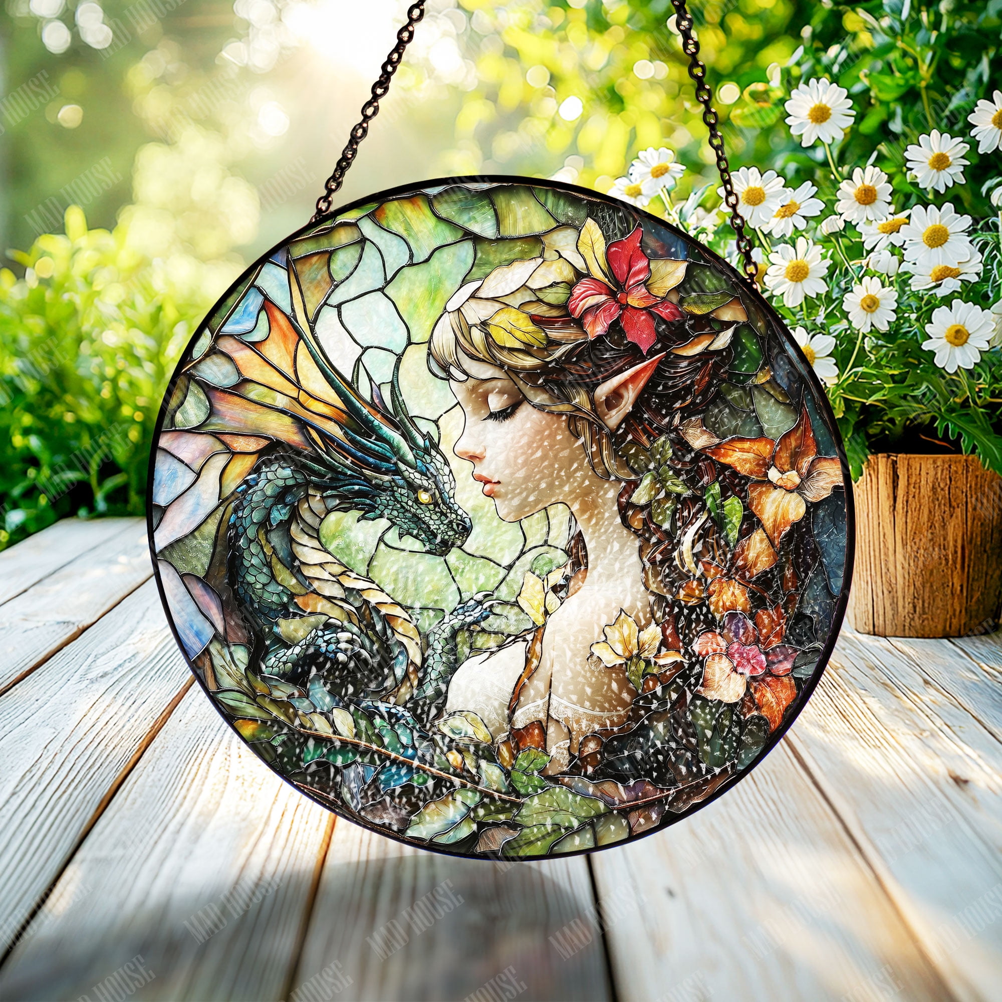 Dragon and Girl Stained Glass Window Decor, Fantasy Art Suncatcher ...
