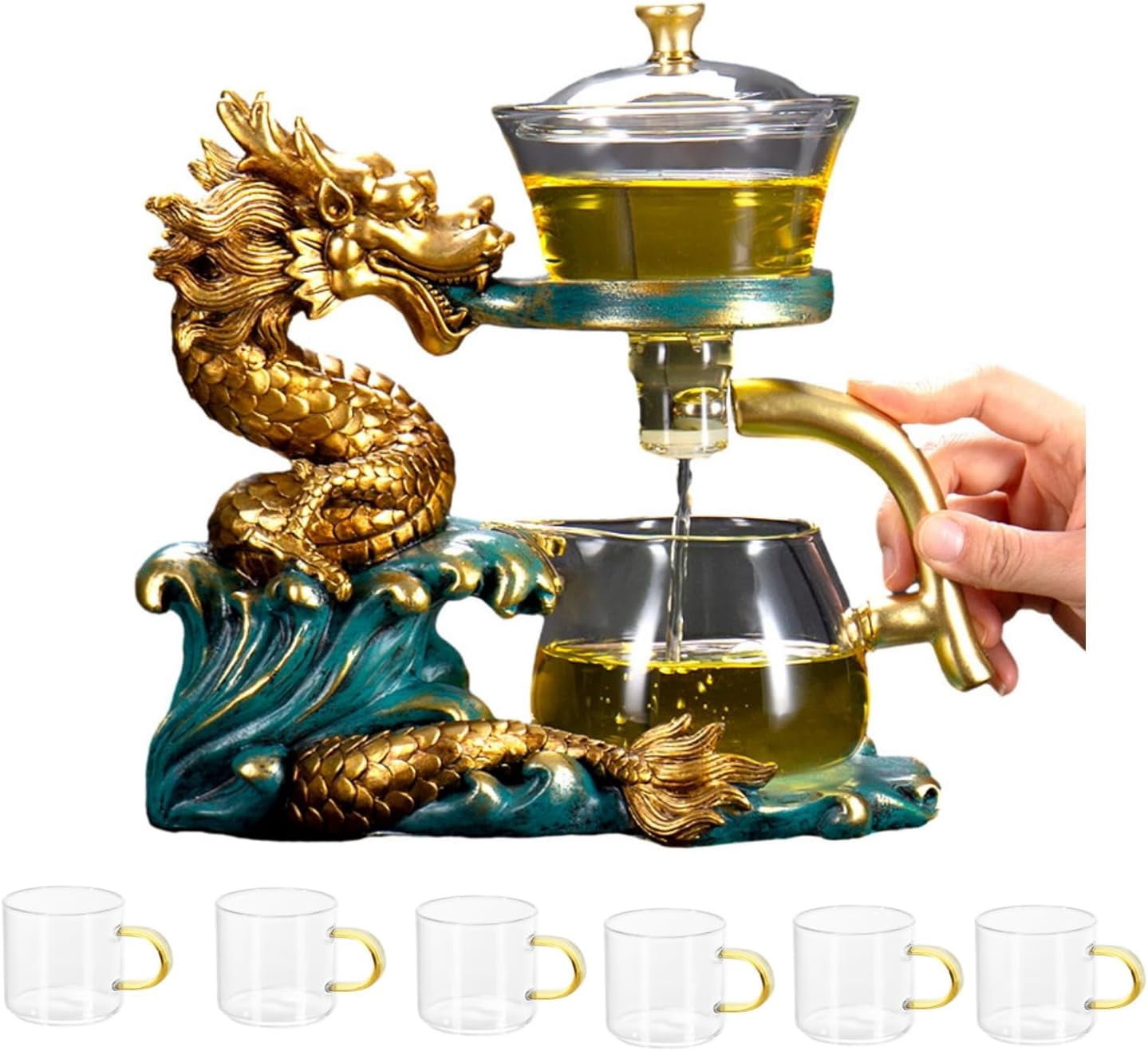 Dragon Glass Teapot Set Tea Maker with Infuser Semi Automatic Drip ...