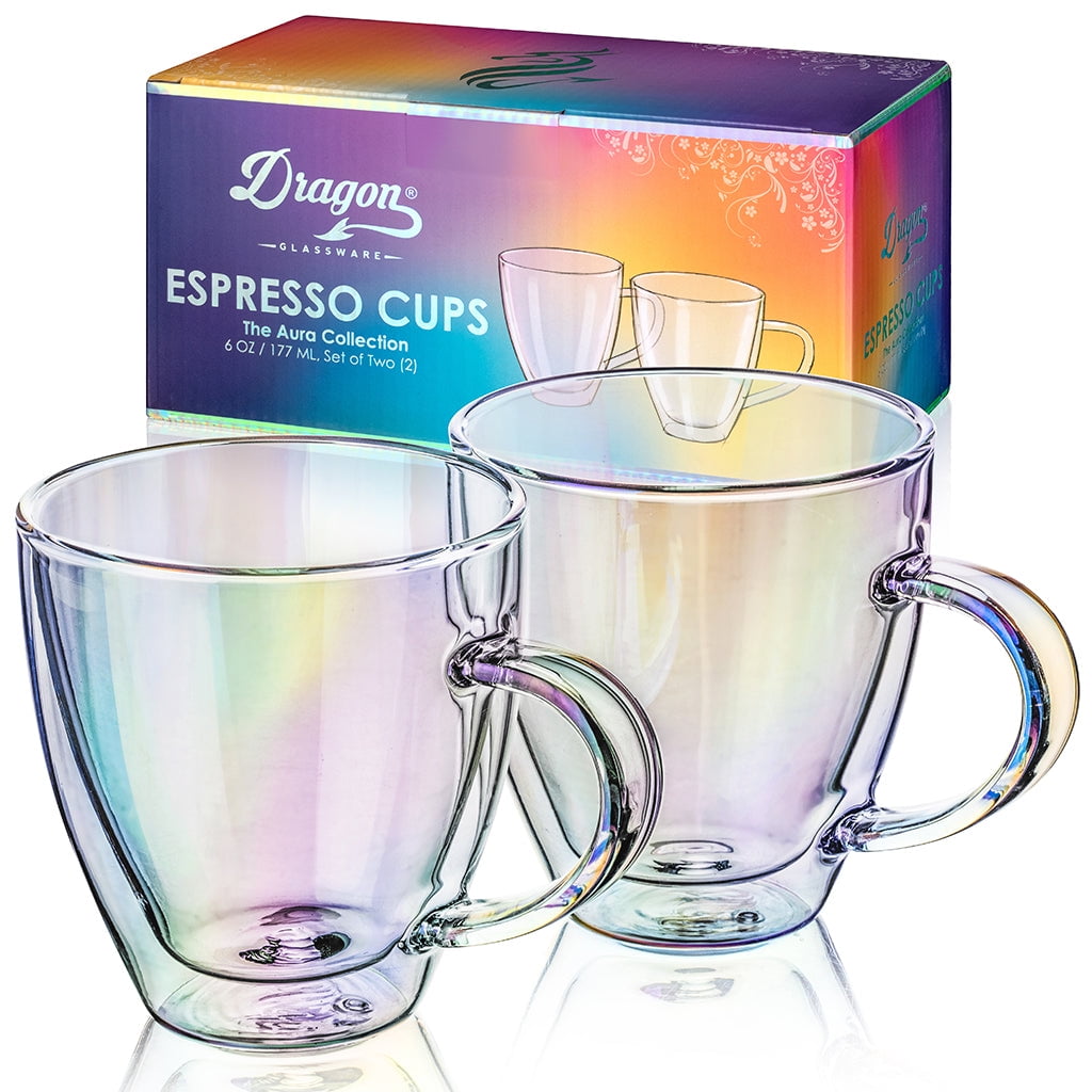 Dragon Glassware 6 oz Aura Double Walled Glass Espresso Cups Set of 2 ...