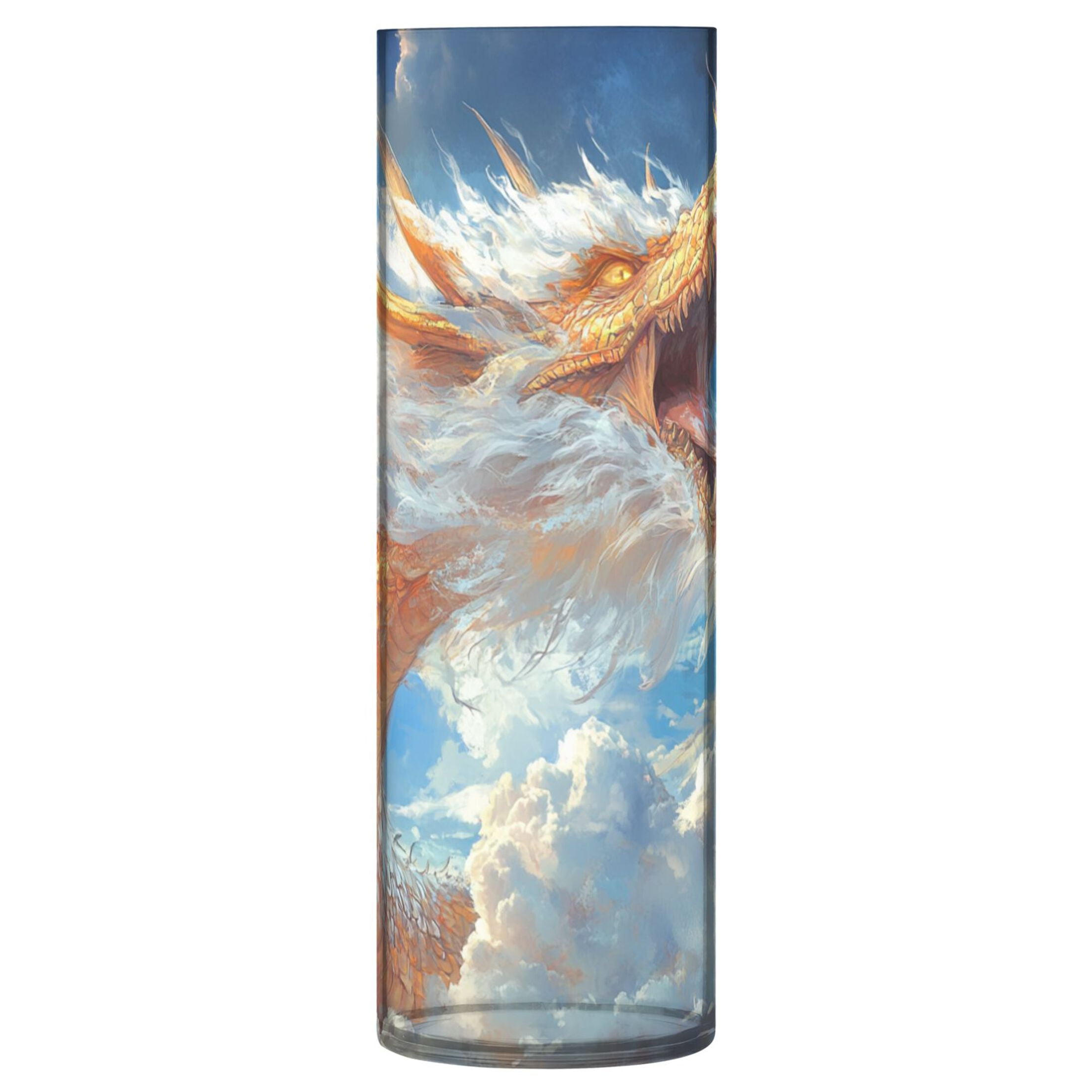 Dragon Growling in Sky Plastic Cylinder Vase Translucent Flower Vase ...
