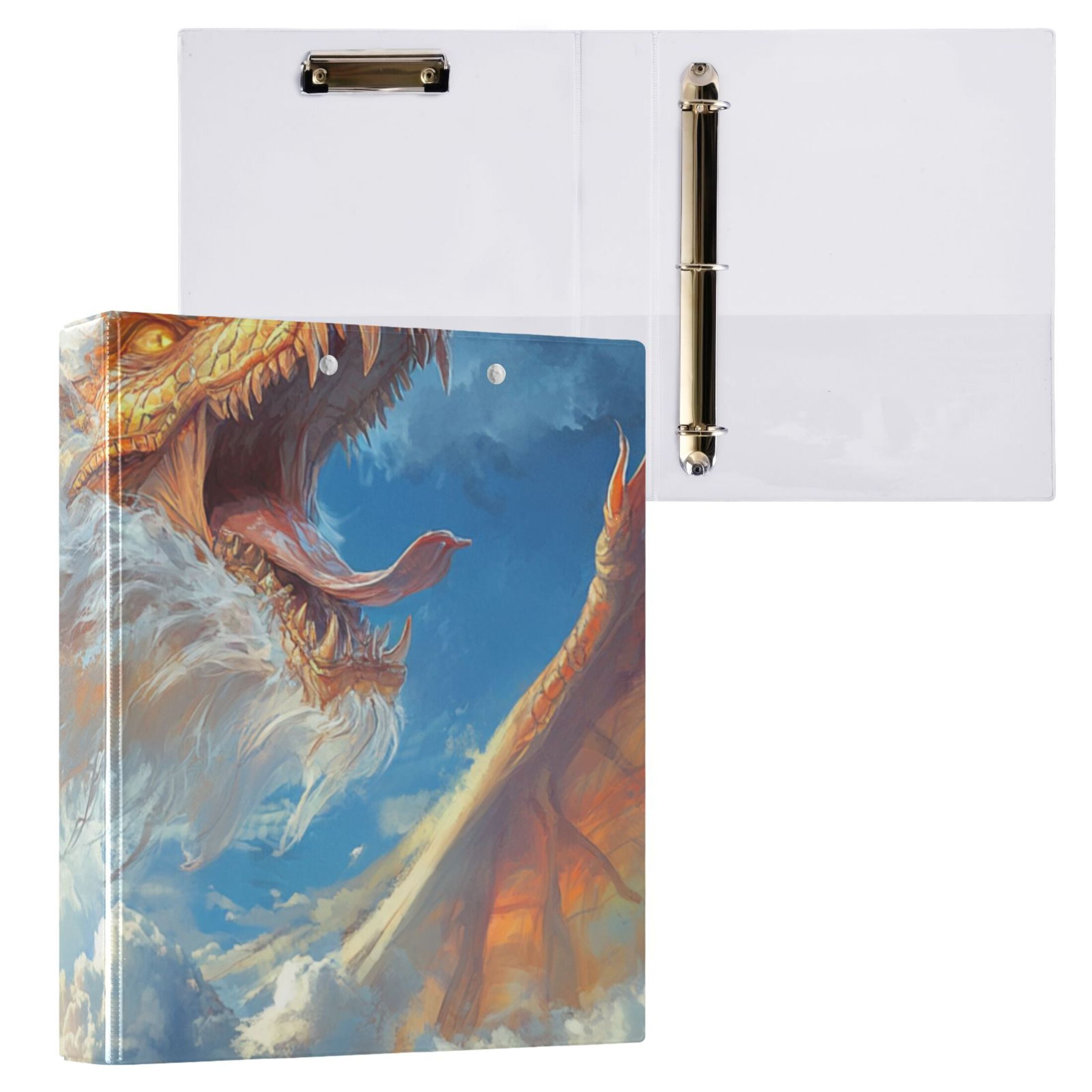 Dragon Growling in Sky Round Ring Binder 3 Rings 1.5" Capacity File ...