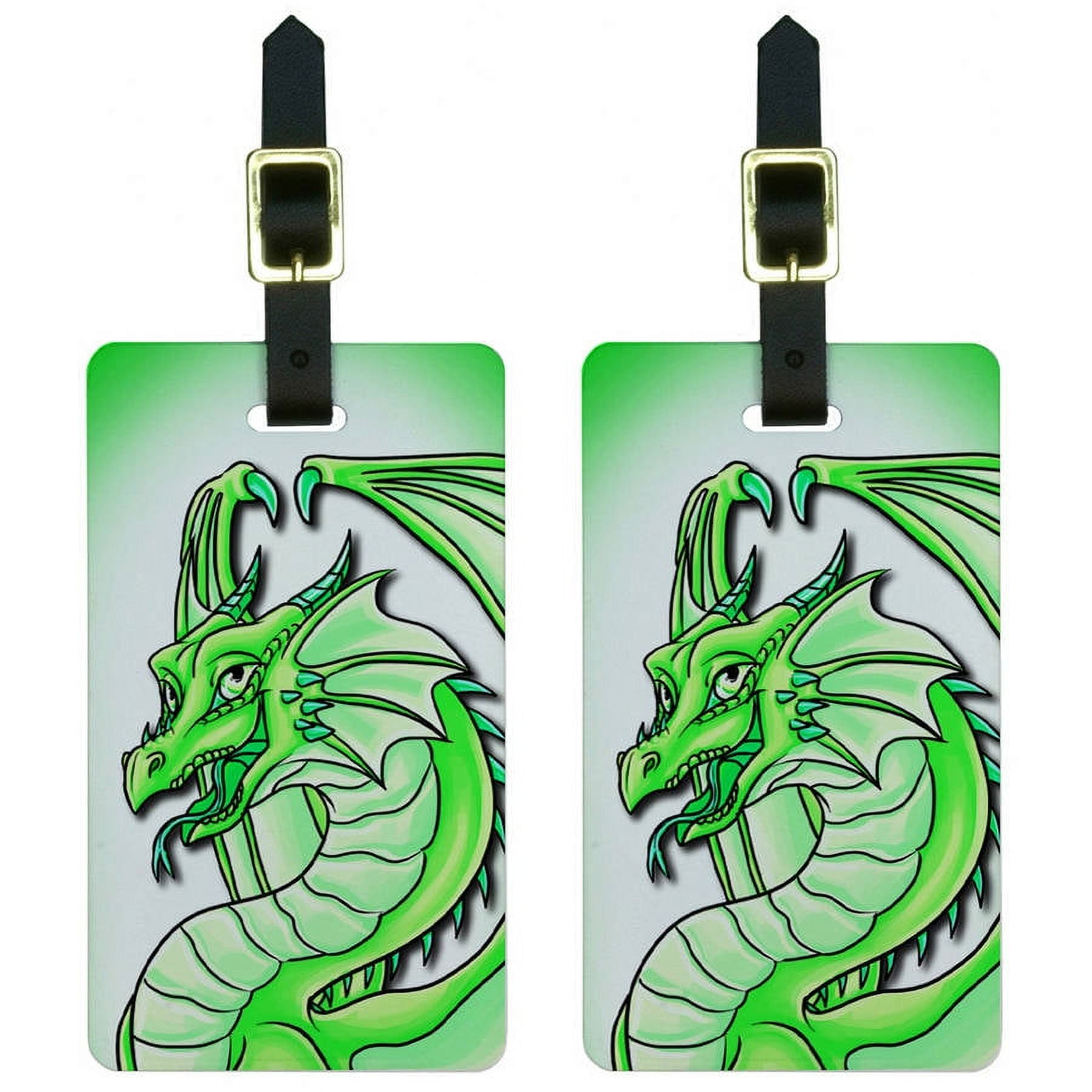 Dragon Happy Green Cute Fantasy Luggage Tags Suitcase Carry-On ID, Set ...