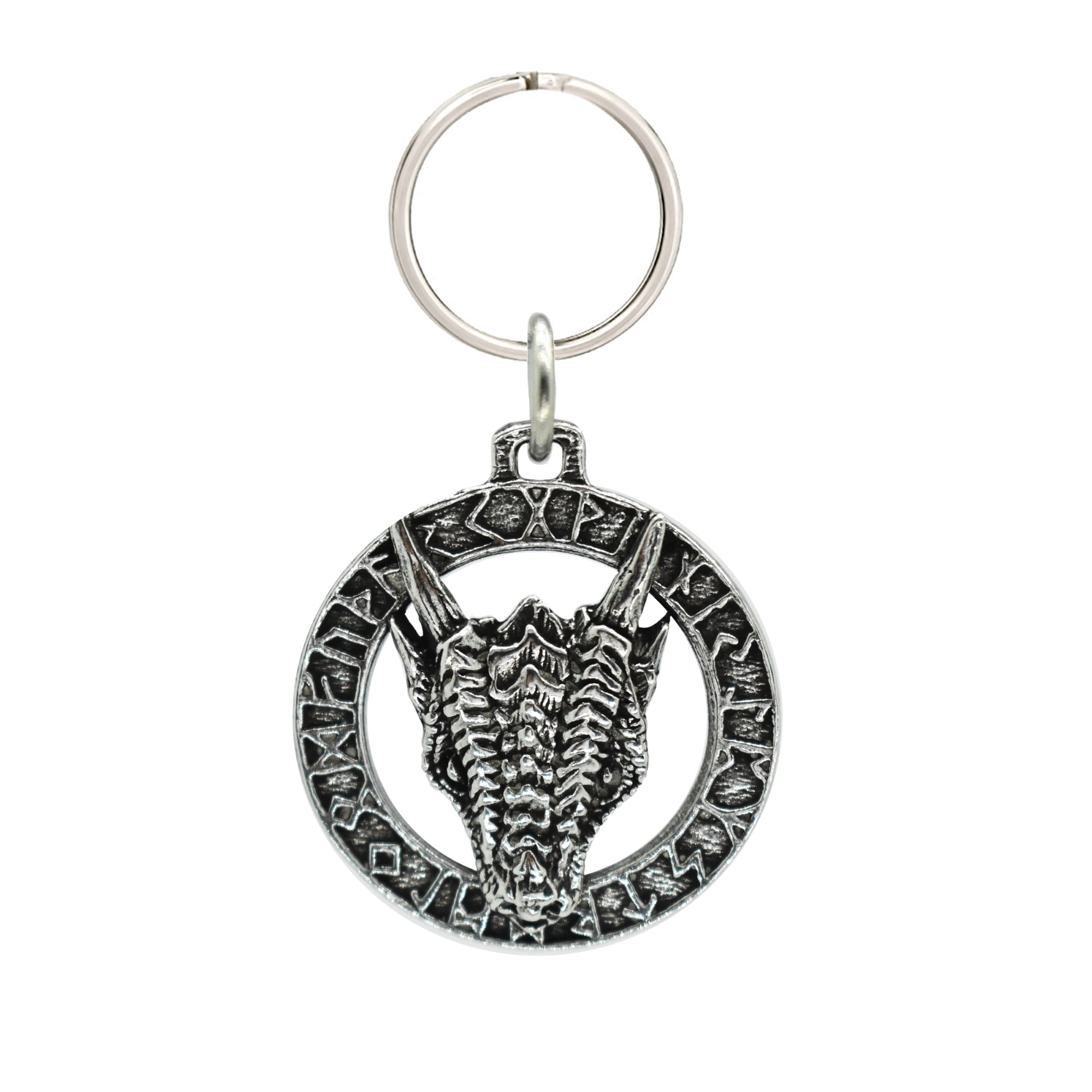 Dragon Head In Runes Keychain, G047KC, 1 1/2 inch, Pewter, Key Fob, Key ...
