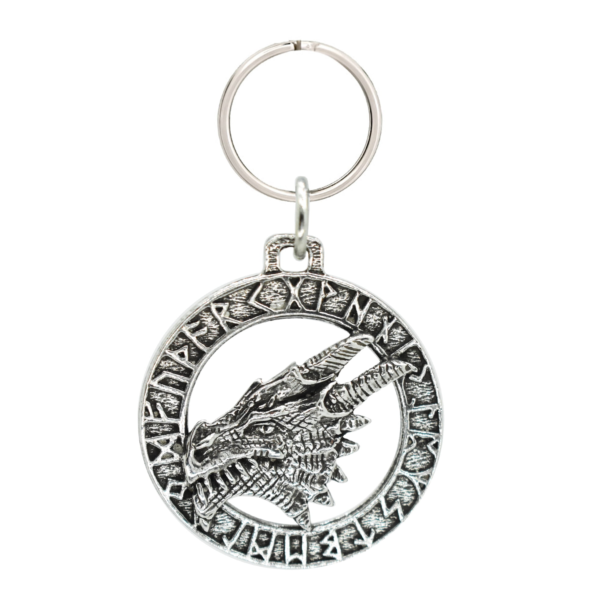 Dragon Head Keychain Pewter Key Fob Pewter Celtic Runes Fantasy ...