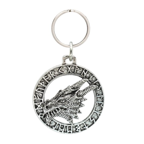 Dragon Head Keychain Pewter Key Fob Pewter Celtic Runes Fantasy ...