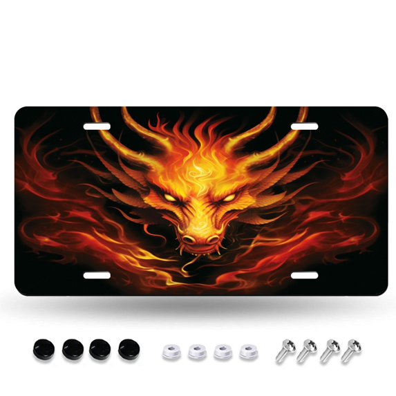 Dragon Head Surrounded By Flames License Plate Frame, Decorative ...