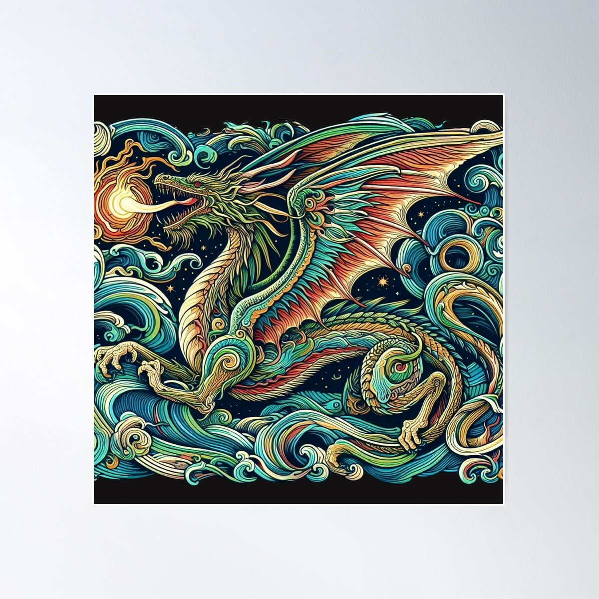 Dragon. Inspiration By William Blake Poster Wall Art, Modern Wall Decor ...