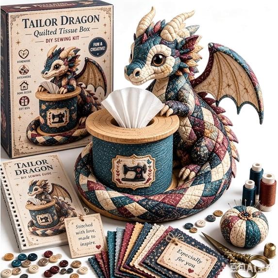 Dragon Keepers Collection – Quilted DIY Tissue Box Sewing Kit, Dragon ...