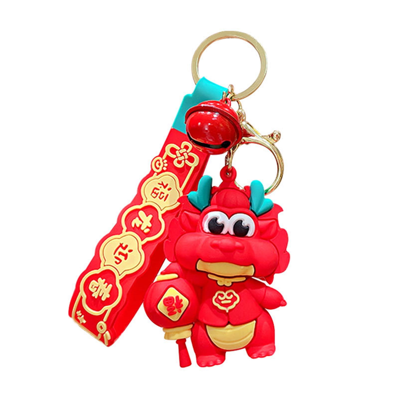 Dragon Key Chain Cartoon Chinese Dragon Keychain Bell Rubber Strap ...