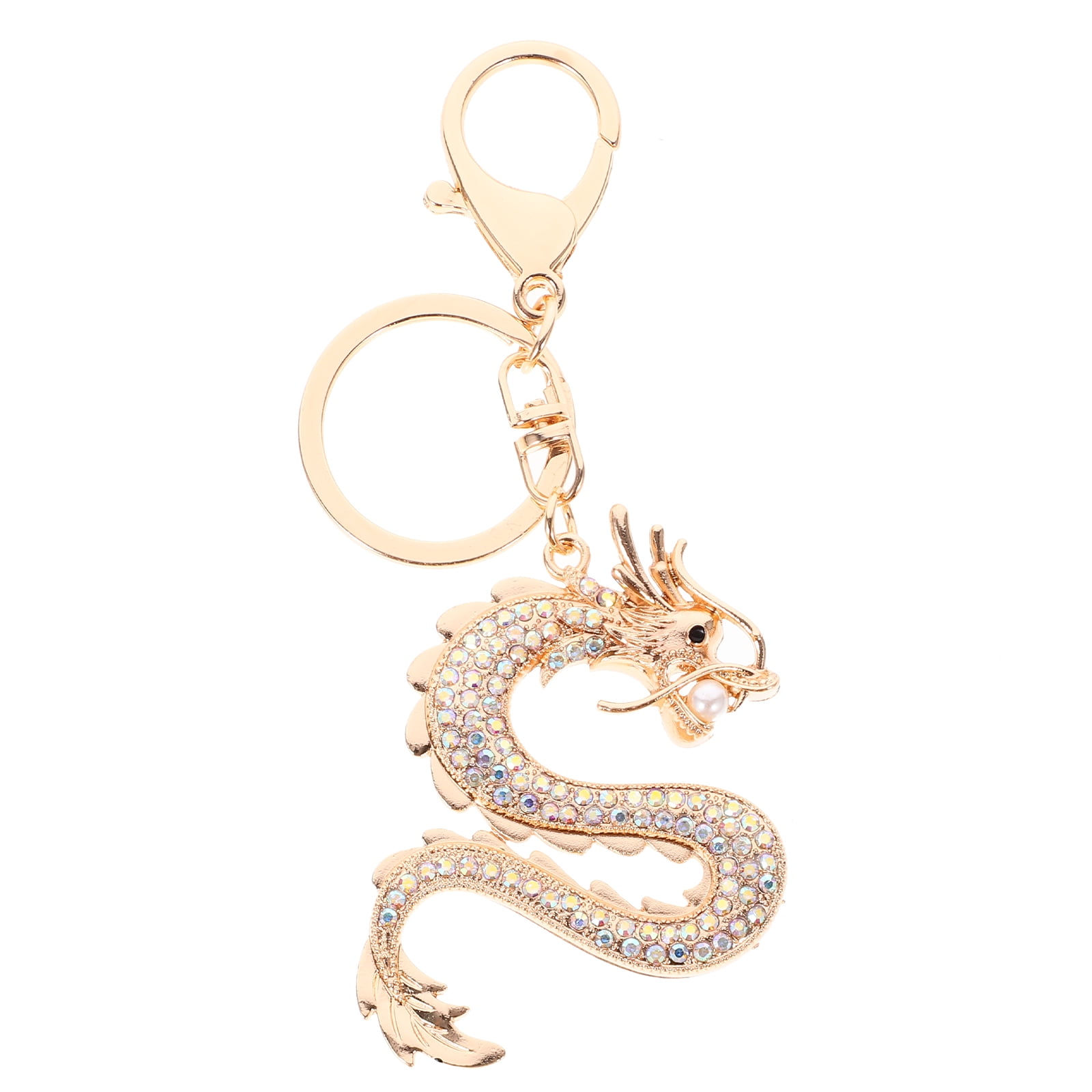 Decorative Key Chains Dragon Rhinestone Keychain Luck Father Baby White ...